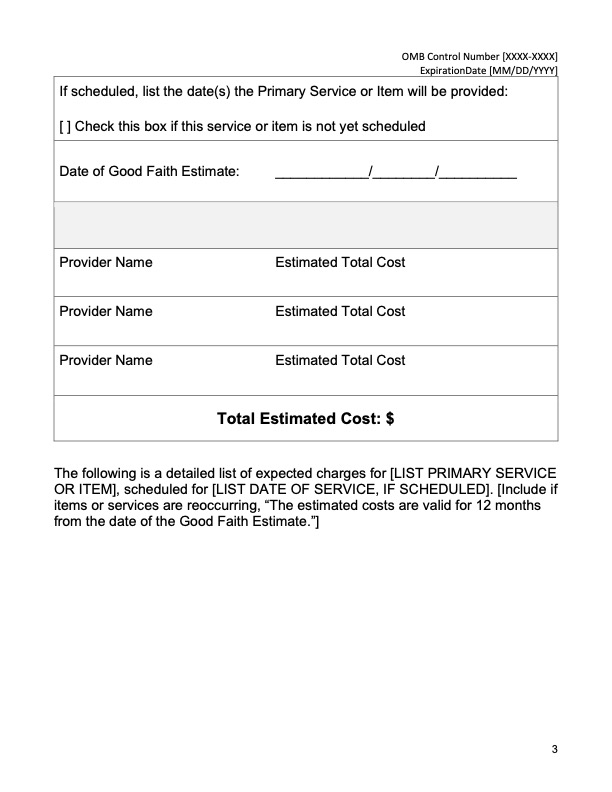 Good Faith Estimate Template for uninsured, self-pay and possibly ...
