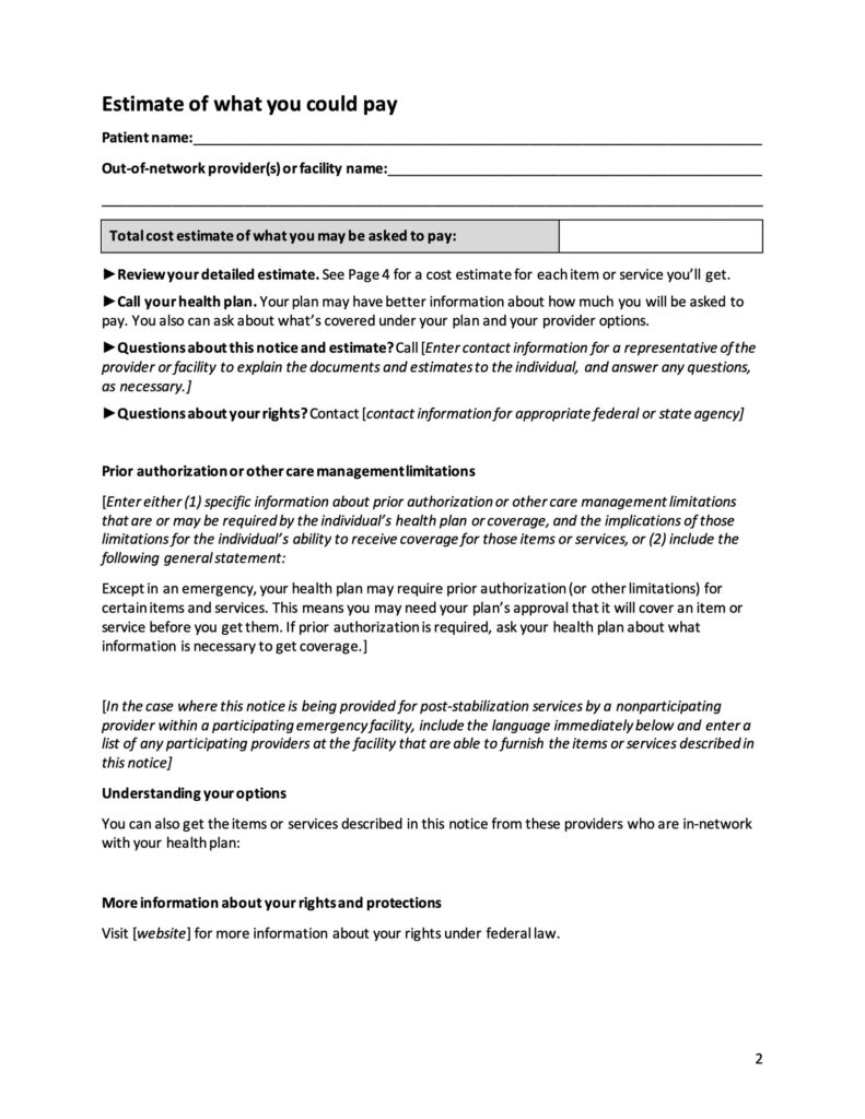 Estimate and consent for out-of-network (OON) billing in non-emergency ...