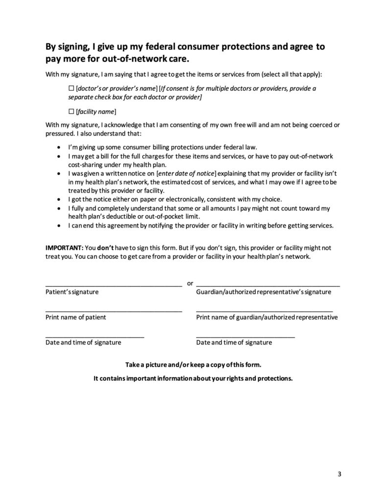 Estimate and consent for out-of-network (OON) billing in non-emergency ...