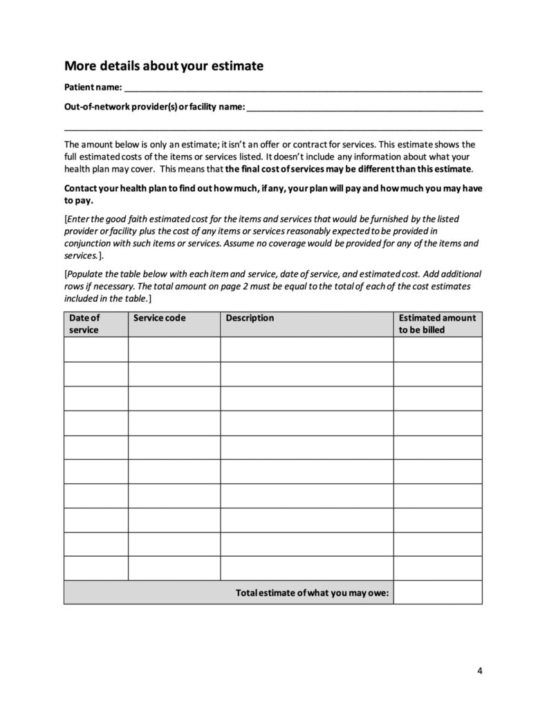 Estimate and consent for out-of-network (OON) billing in non-emergency ...